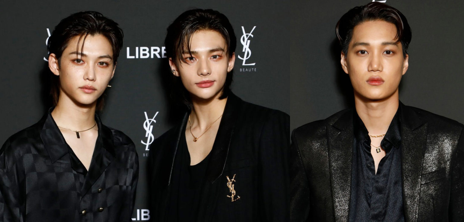 Felix & Hyunjin (Stray Kids) et Kai (EXO) prennent la pose lors de l ...